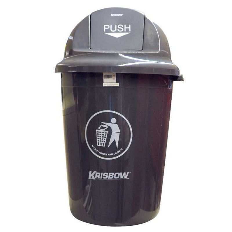 KRISBOW PLASTIC DUSTBIN Push Cover Dark Grey - 80L