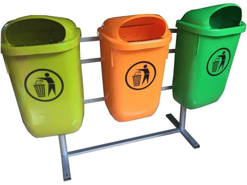 KRISBOW PLASTIC DUSTBIN with 3 Compartment and Stand (50L)