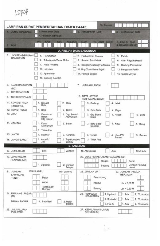 Format lampiran surat pemberitahuan objek pajak (LSPOP)