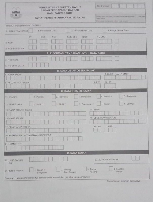 Format surat pemberitahuan objek pajak (SPOP)