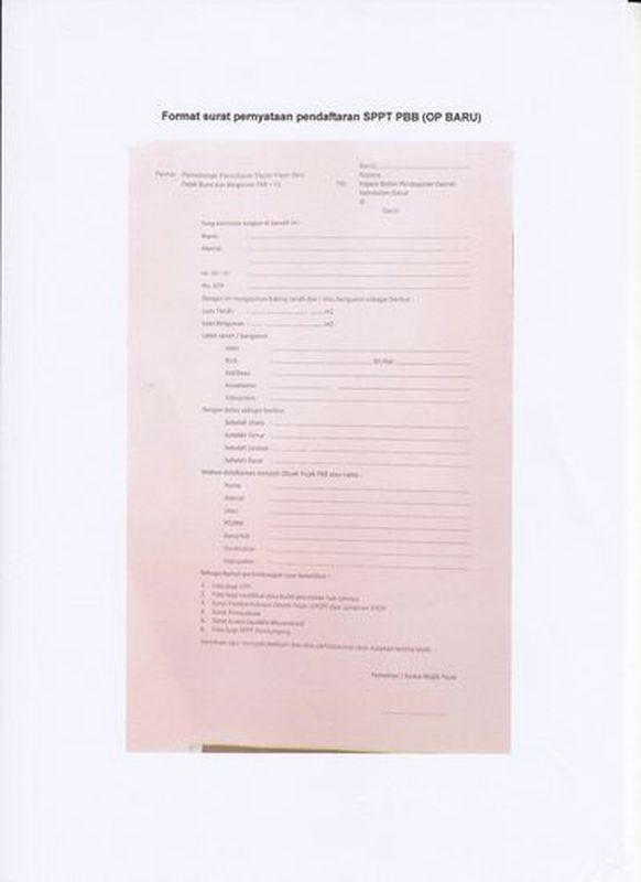 1. Format surat pernyataan pendaftaran SPPT PBB (OP BARU)