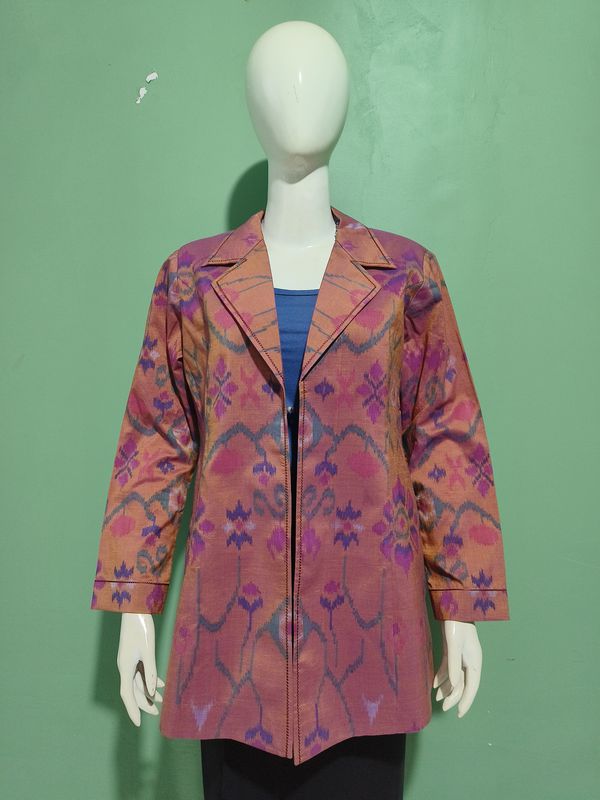 UwaisGen Blazer Nazra Tenun Endek Blazer Wanita Berkerah Etnik Bali ...