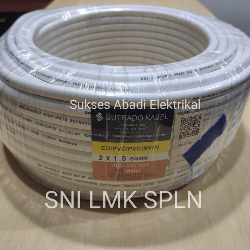 KABEL TUNGGAL NYM 2 X 1.5 SUTRADO SNI SETARA ETERNA SUPREME-50 Meter