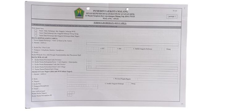 Formulir Biodata Keluarga F101 Lembar 1