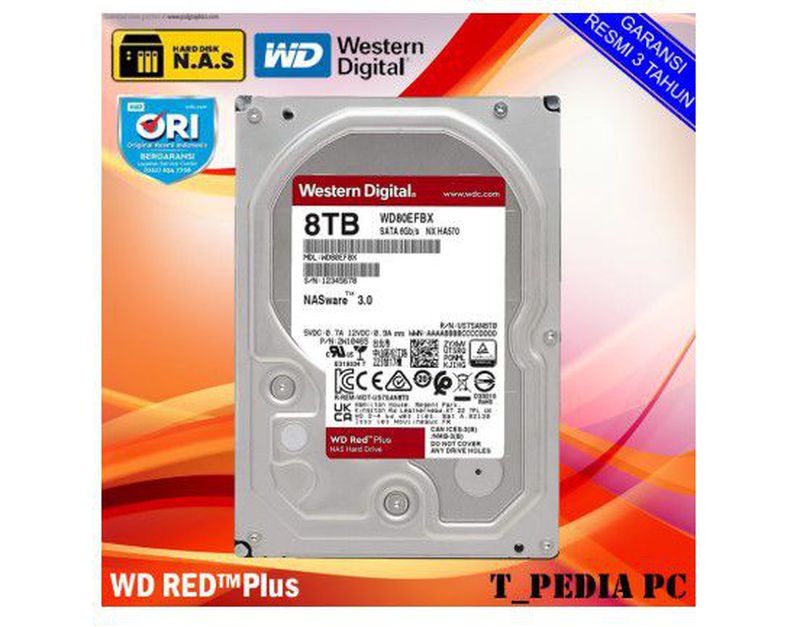 Hardisk 8 TB WD Red PLUS 8TB - Specialized NAS Hardisk
