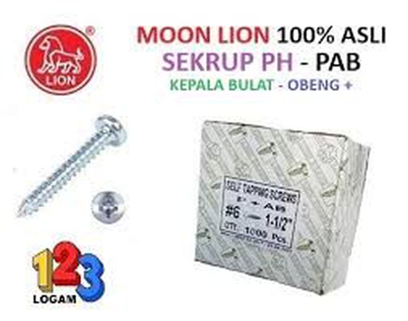 ( Skrup Muncul 6x1/2 ) 1 Dos Tapping Screw Sekrup MOON LION Moonlion ...