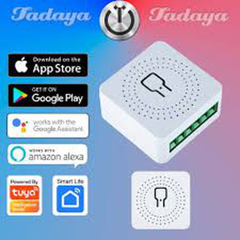 Saklar lampu listrik Tuya Mini otomatis / manual 16A IOT Smart Relay AC ...