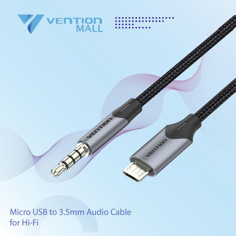 Kabel Aux Micro USB to 3.5mm TRRS Cotton Braided (2 Meter) - VENTION