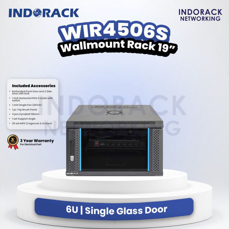Indorack Wallmount Rack 4U Single Glass Door 19