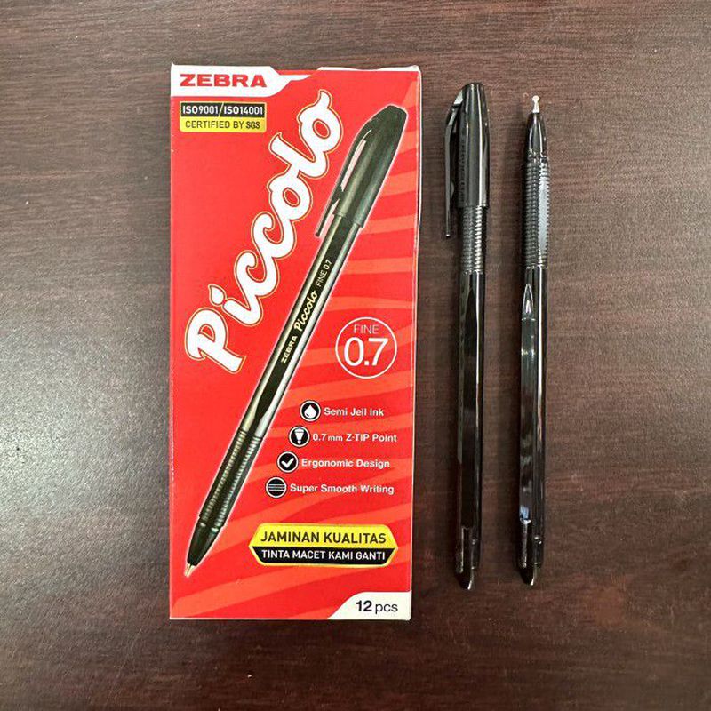 Ballpoint Zebra Piccolo Spek 0,7 mm Hitam isi 12pcs
