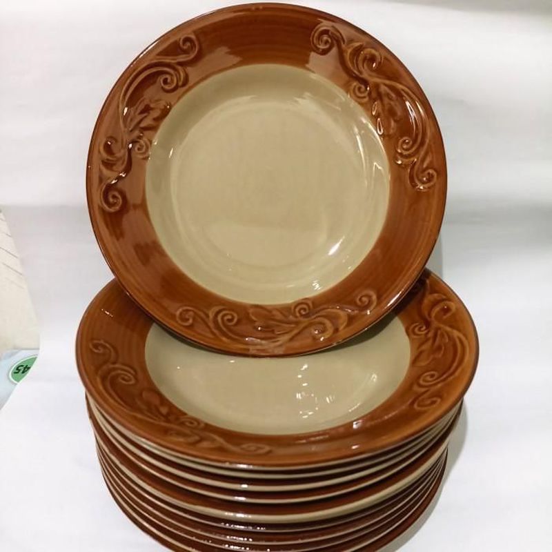 Piring Makan Coklat Motif 1 Lusin Piring Beling Piring Keramik