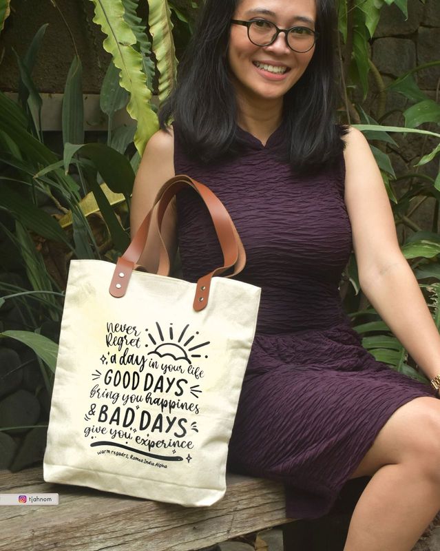 Tote bag Kanvas Twill Greige 10oz - Tali kulit sapi - P30cm L6cm T35cm