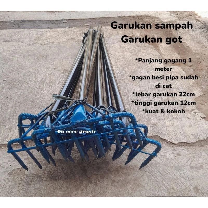 Garukan sampah/garukan got gagang besi pipa - 4 Jari