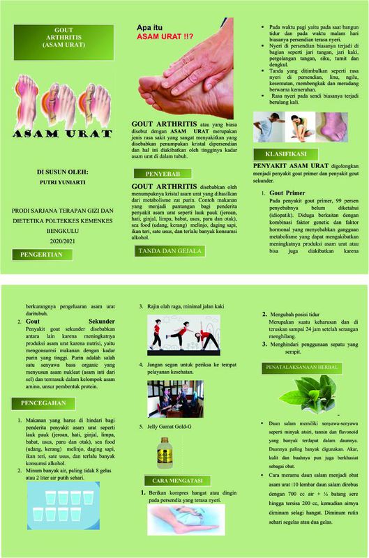 Leaflet gizi pengelolaan asam urat Puskesmas Pakem
