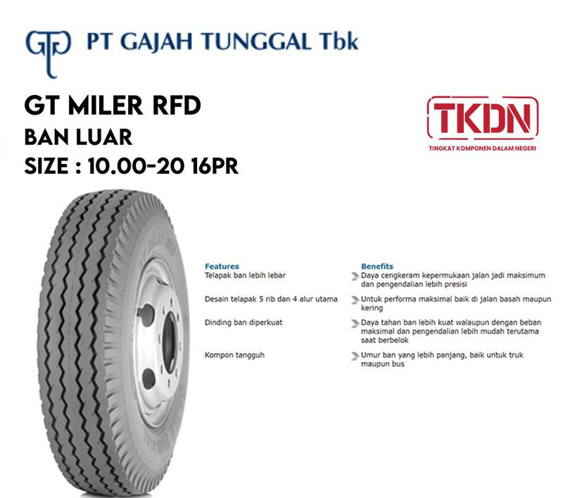GT MILER RFD UK. 10.00 - 20 16PR, BAN LUAR + BAN DALAM + FLAP