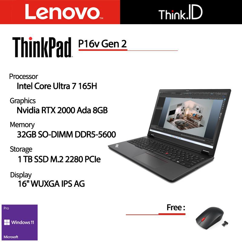 Lenovo ThinkPad P16v G2 Ultra 7 165H 32GB 1TB NVMe RTX 2000 ADA 8GB IR ...