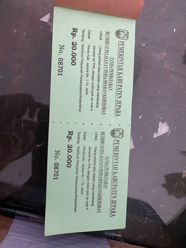 KARCIS RETRIBUSI SAMPAH