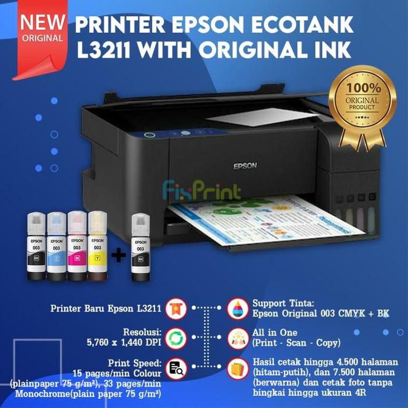 Printer Epson L3211 Original All in one (Print, Scan, Copy)