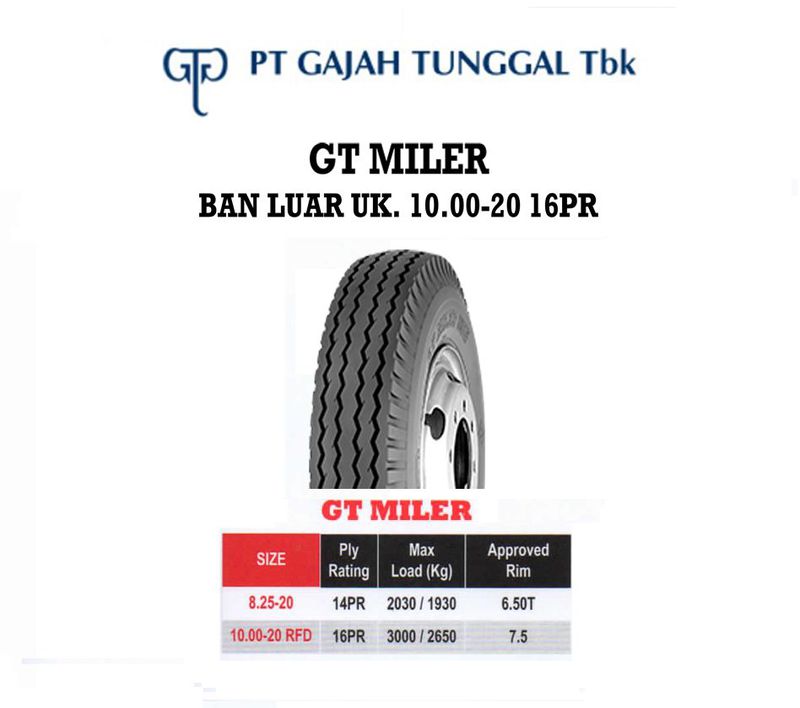 GT MILER RFD UK. 10.00 - 20 16PR, BAN LUAR + BAN DALAM + MARSET