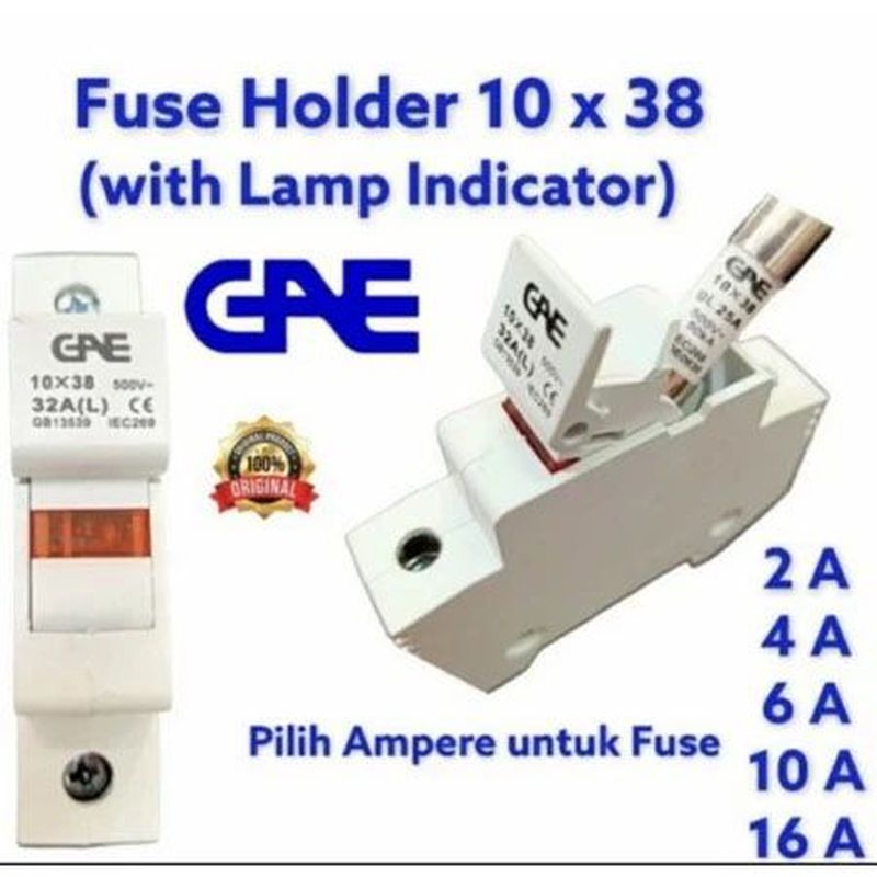 FUSE HOLDER GAE 10 X 38 WITH LAMP + FUSE 4 A