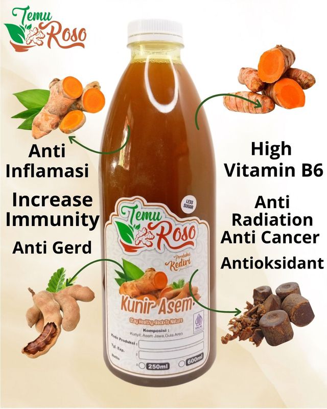 Minuman Herbal Alami Temu Roso Kunir Asem Ukuran Botol 600ml