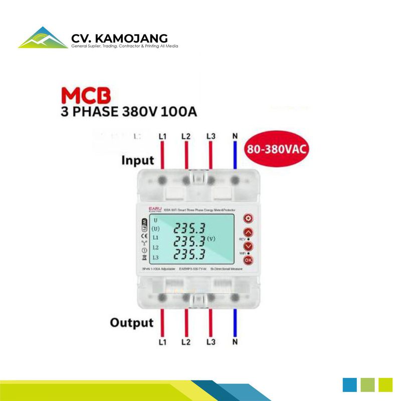 MCB 3 Phase Remote Control kWh Meter Watt Meter Digital WiFi 100 A