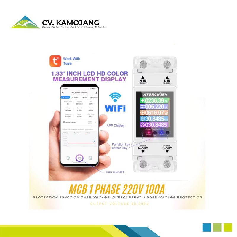 Smart Tuya MCB kWh Meter Watt Meter Digital WiFi 100A 1 Phase