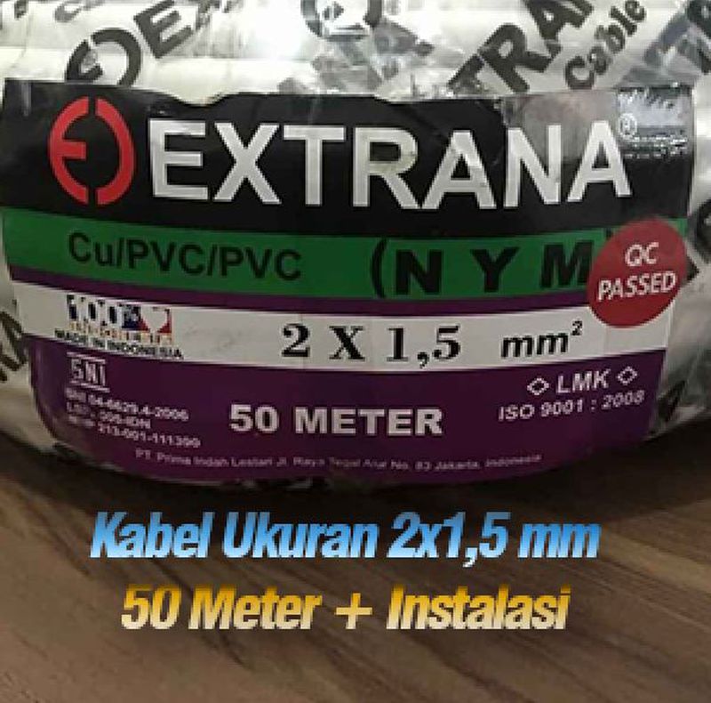 Kabel Ukuran 2x1,5 mm 150 Meter + Instalasi