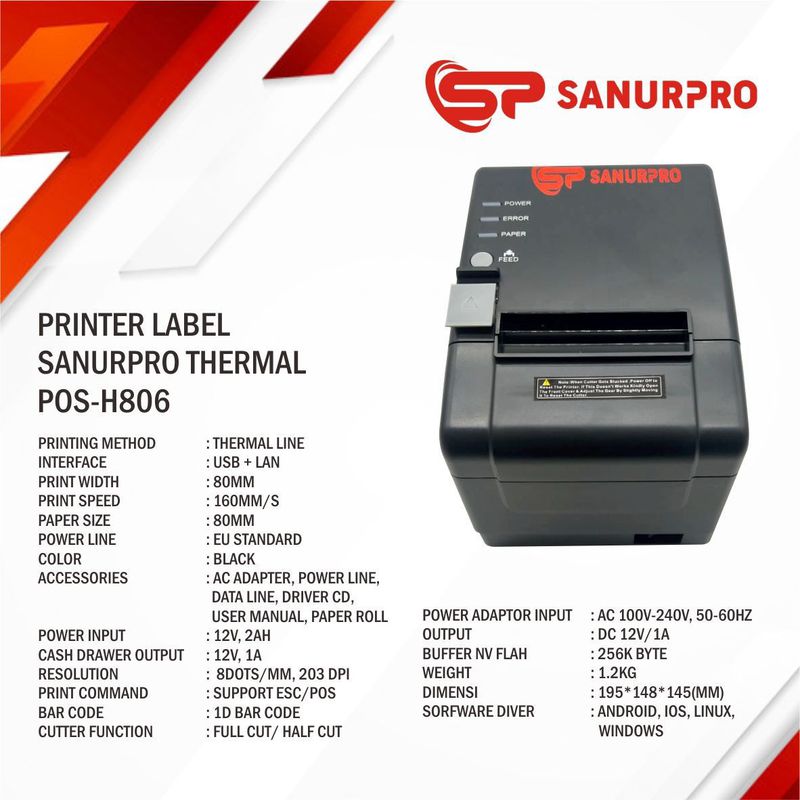 Printer Thermal Sanurpro H806 Auto Cutting 20DEZ