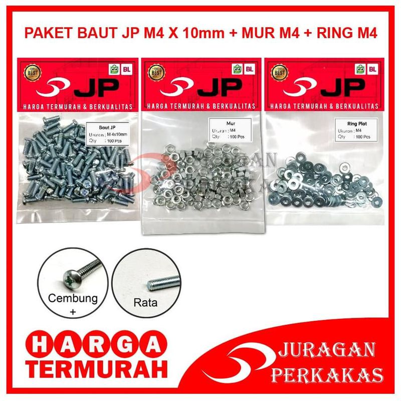 Baut M4 + Ring + Mur, JP M4x10