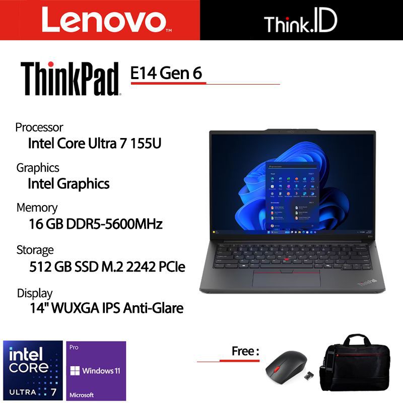 Lenovo ThinkPad E14 Gen 6 Ultra 7 155U 16GB 512GB NVMe 14"IPS SB ...