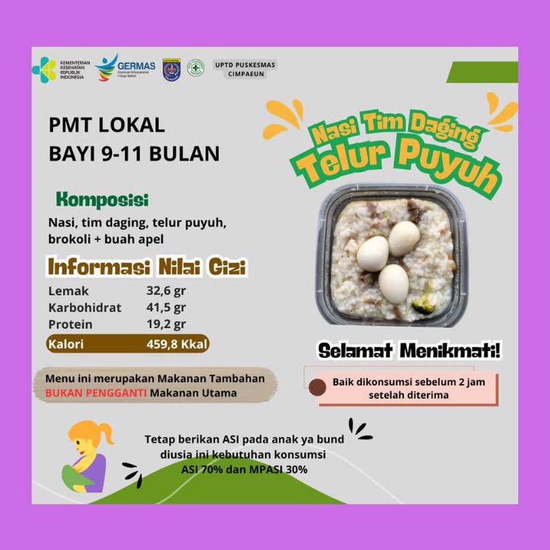 PMT Lokal 2025 - BALITA 9-11Bln - Nasi Tim Daging, Telur Puyuh - Siklus 1