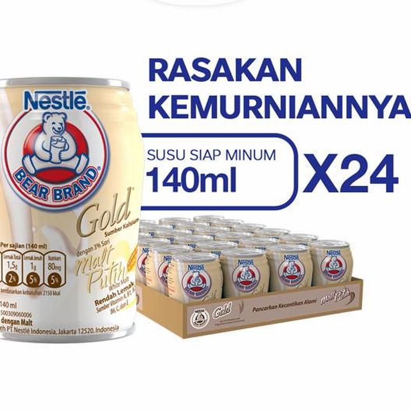 BEAR BRAND Susu Kaleng Gold White Malt Susu Steril 140ml x 24 pcs