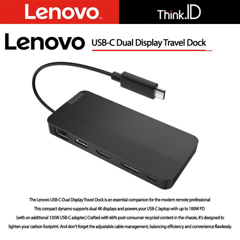 Lenovo USB-C Dual Display Travel Dock 40B90000WW