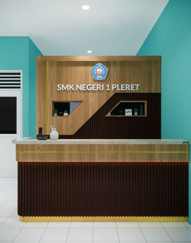 Meja Resepsionis dan Backdrop Counter