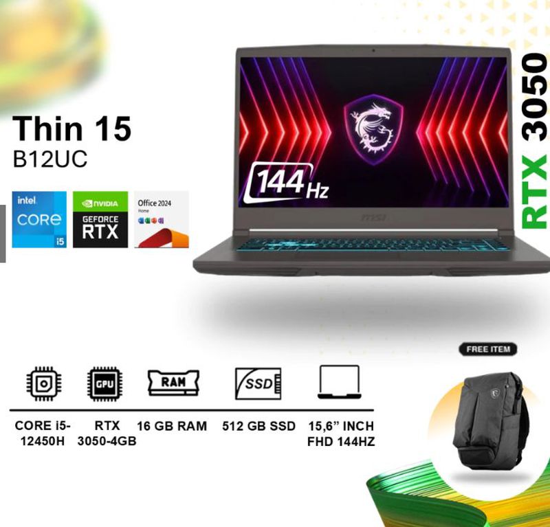 MSI Thin 15 B12UC i5 12450H RTX3050 RAM 16 GB SSD