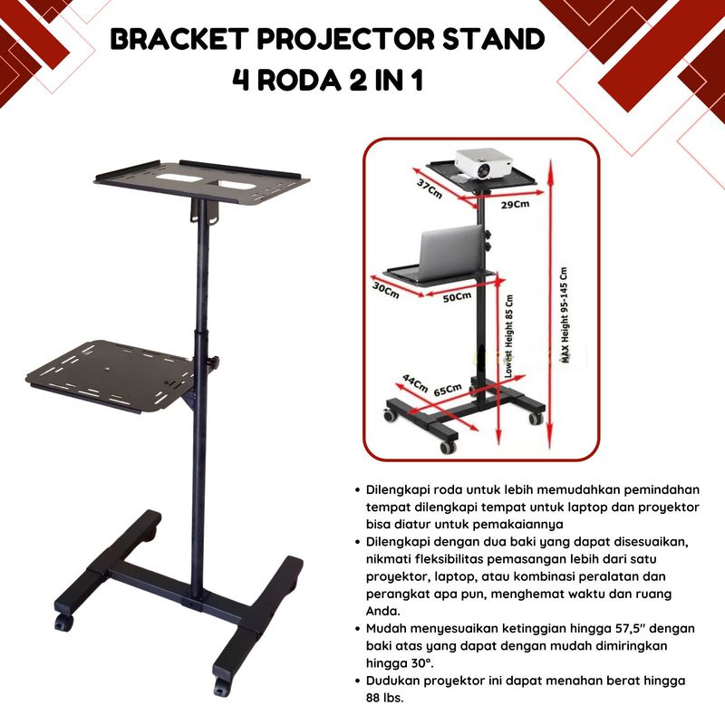 BRACKET PROJECTOR STAND 4 RODA 2 IN 1