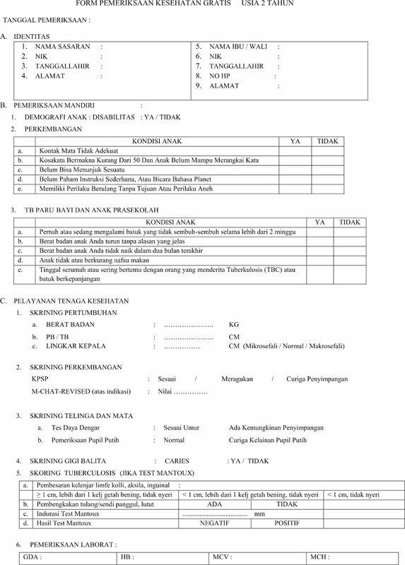Form PKG balita ( 2 tahun )