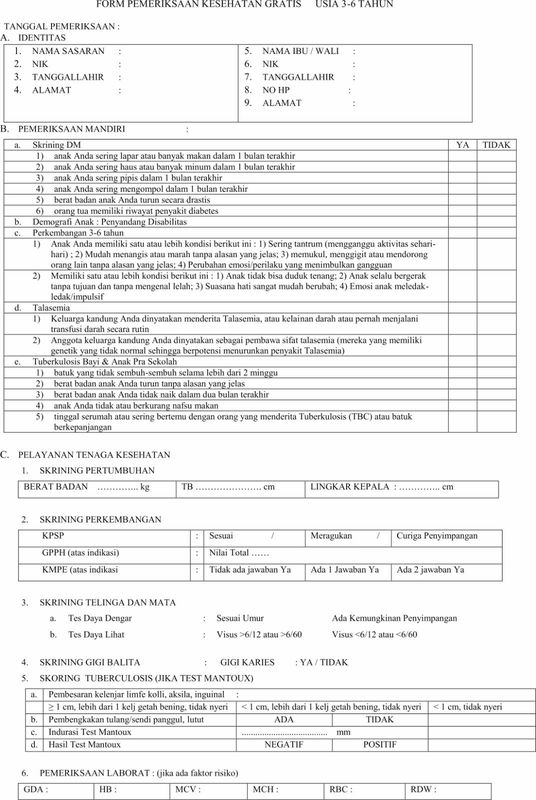 Form PKG Balita ( 3 - 6 tahun )