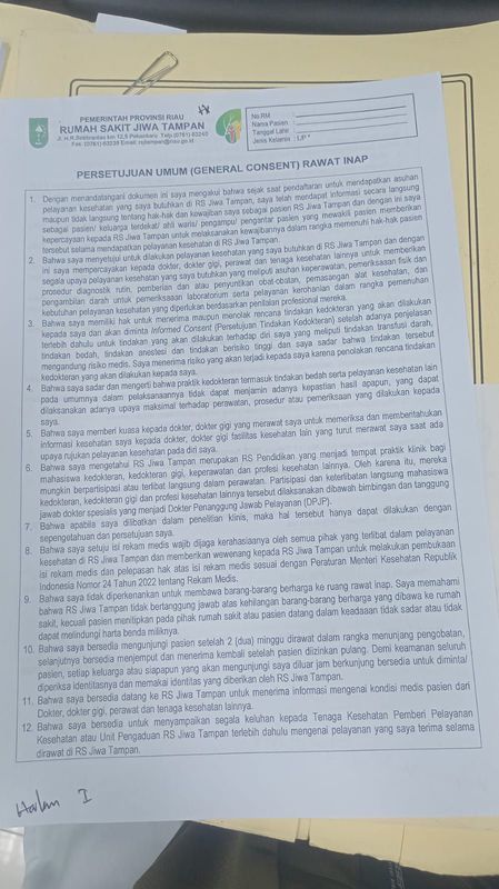 Formulir General Consent Rawat Inap