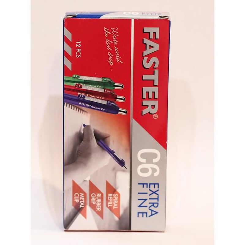 Ballpoint /Pulpen Faster C6 ,0.7 mm isi 12 pcs - black & blue - Biru