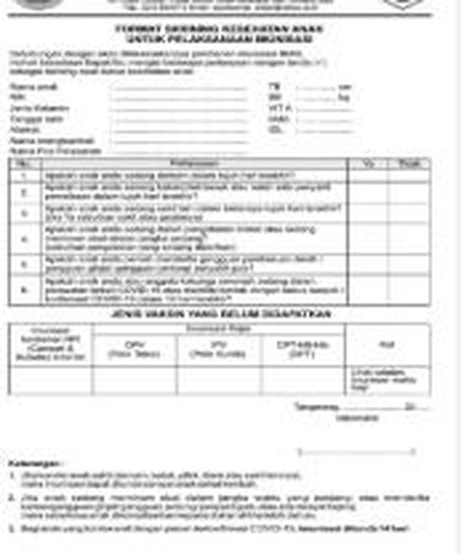 FORM SKRINING KESEHATAN IMUNISASI 1/2 [500 LBR/PAK]