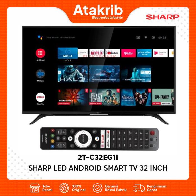 LED ANDROID TV 32 INCH MEREK SHARP, TYPE 2T-C32EG1I