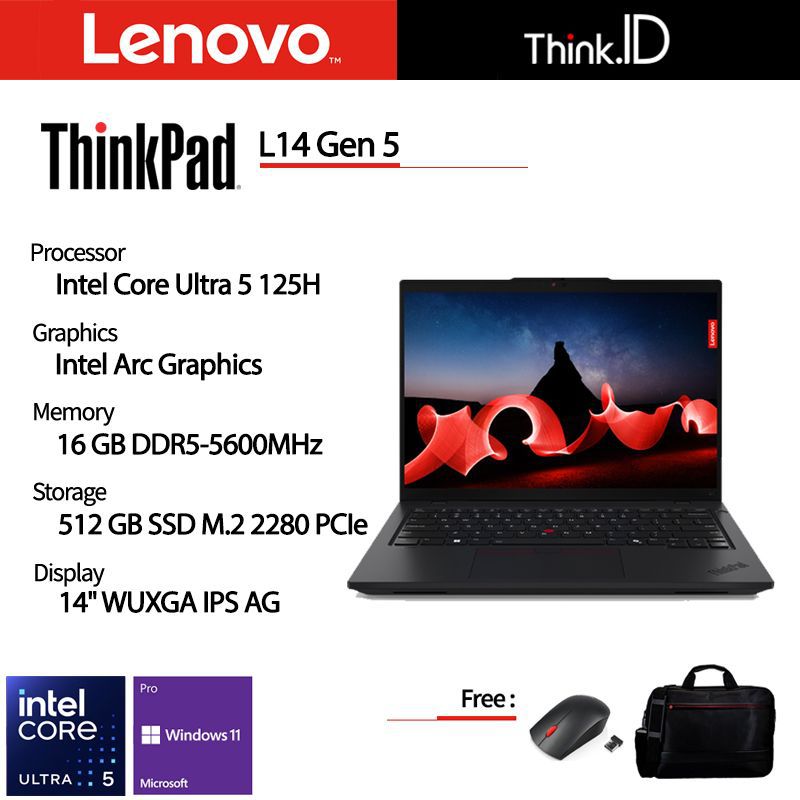 Lenovo ThinkPad L14 Gen 5 Ultra 5 125H 16GB 512GB SSD 14"IPS Arc IR ...