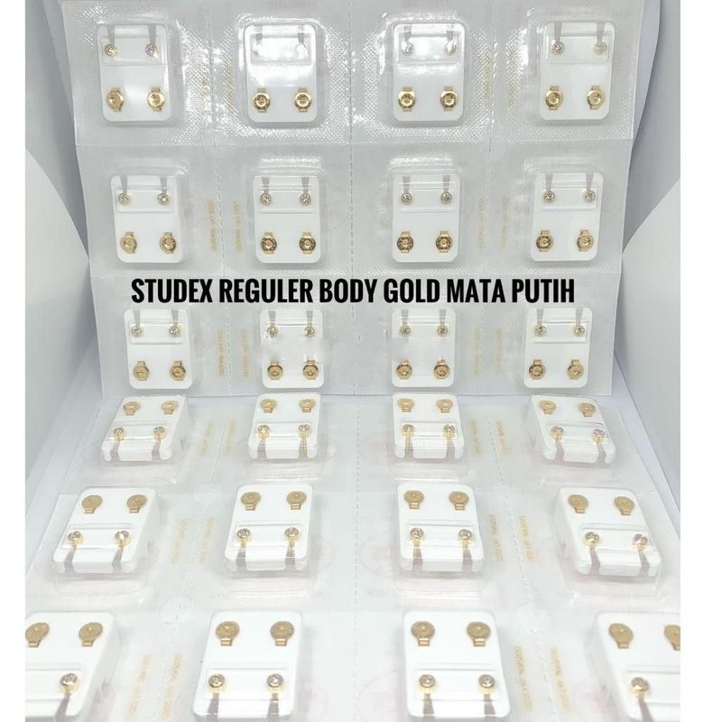 Anting STUDEX Tindik Bayi & Dewasa Ukuran Sedang Reguler Mata Putih Body Gold
