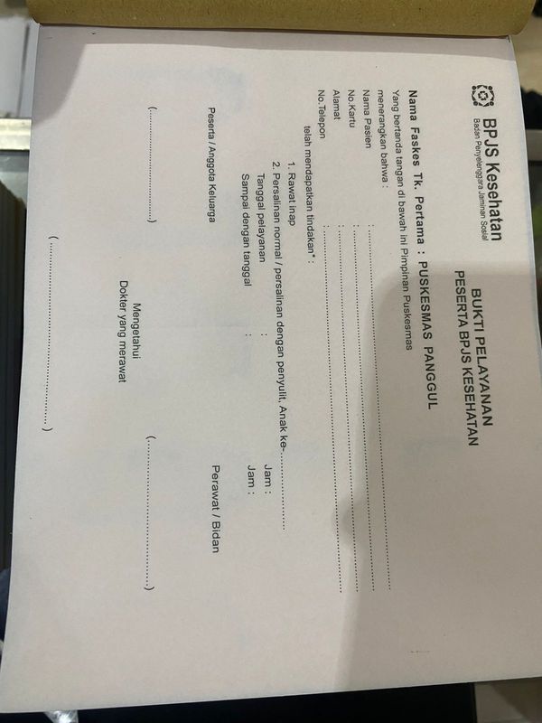 Form Bukti Pelayanan Peserta BPJS