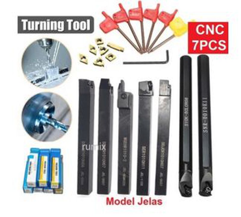 Cnc Turning Tool Holder Bubut Luar Dalam 10mm / 7 Pcs Carbide Insert Lathe