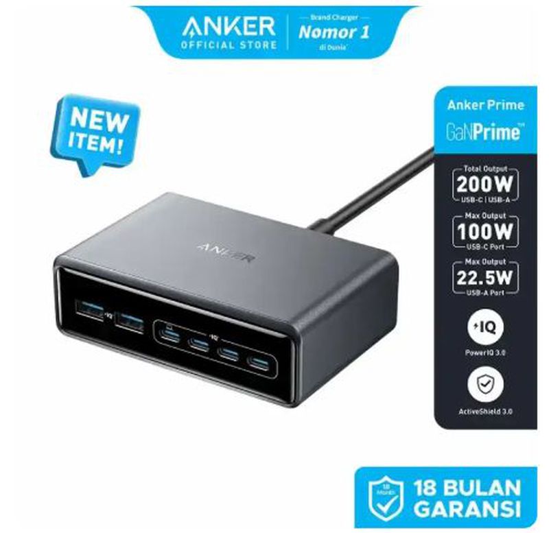 Anker Prime Charger 200W 6 Port GaN Charging Station USB C PD Fast Charging