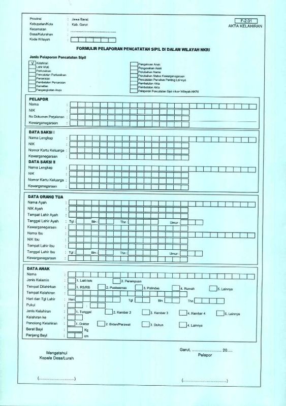 FORMULIR PELAPORAN KELAHIRAN (f2.010