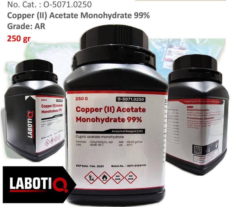 Copper (II) Acetate Monohydrate 99% AR, 250gr - LABOTIQ O-5071